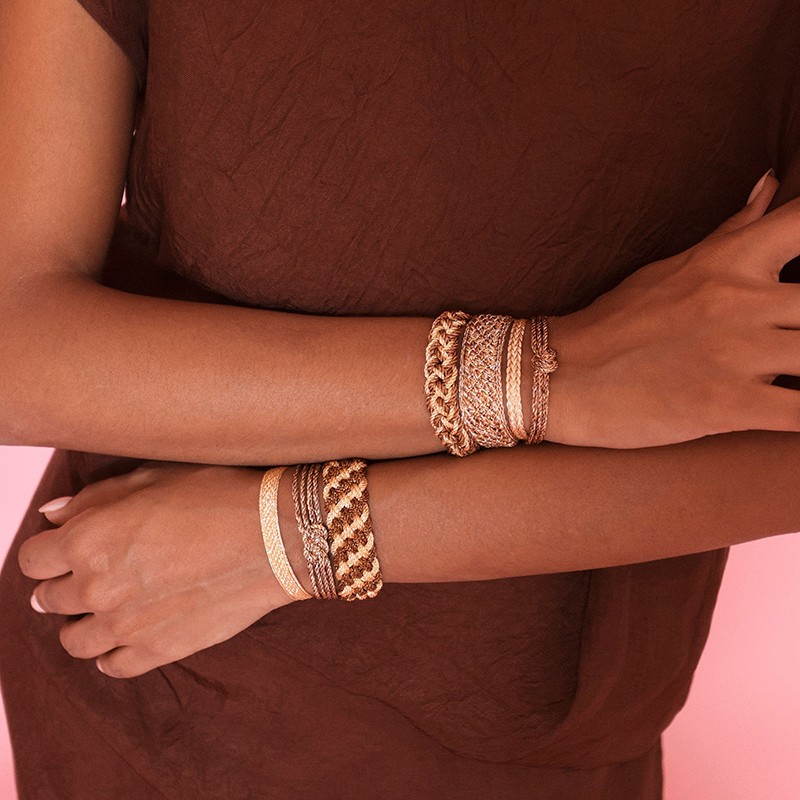 Bracelet LUMA 1 GOLD SILVER ORANGE RUST - fils d'or tressés