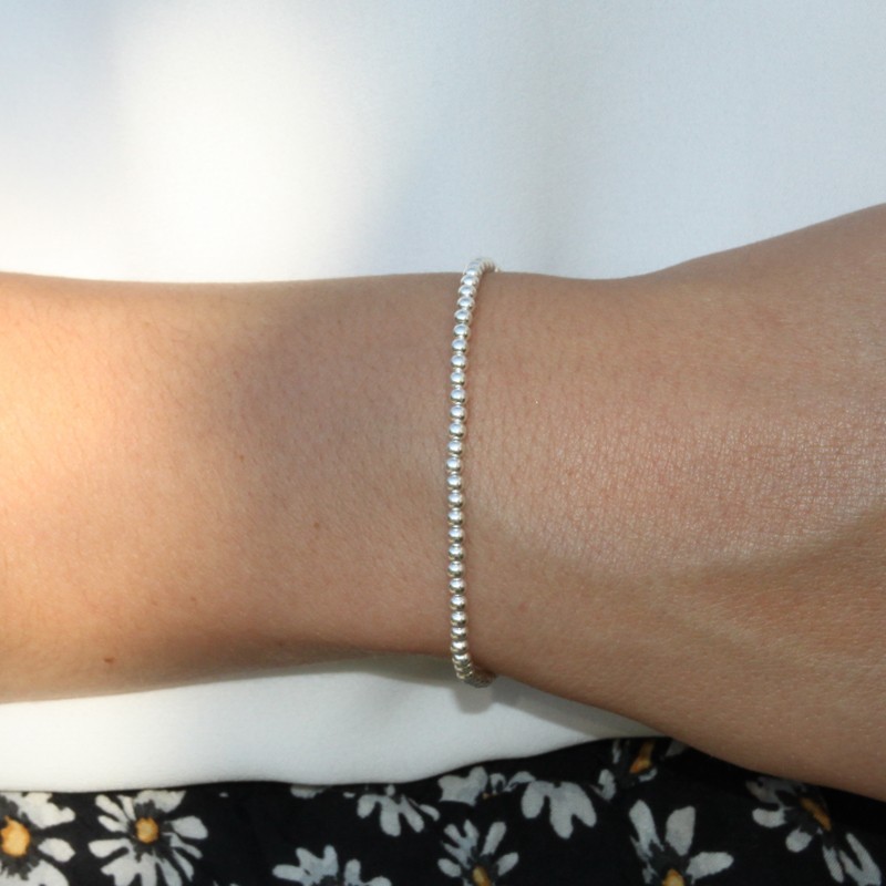 Bracelet élastiqué en Argent Le Classique - Boules 2,5 mm TAILLE L
