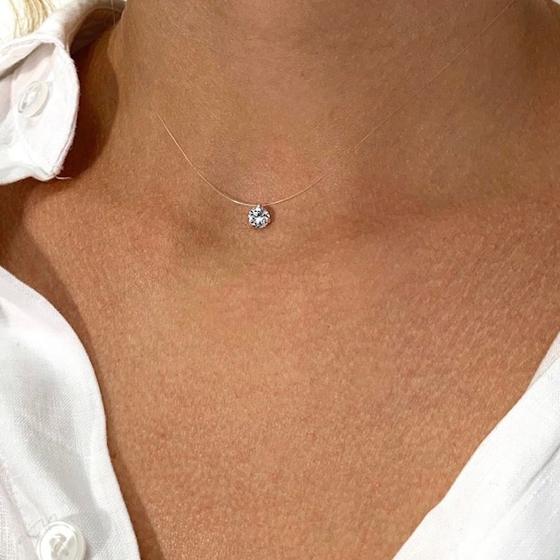 Collier ras de cou - Fil de pêche & Zircon TAILLE 38 cm