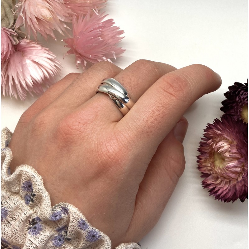 Bague large en Argent - Trois anneaux lisses enchevêtrés TAILLE 58