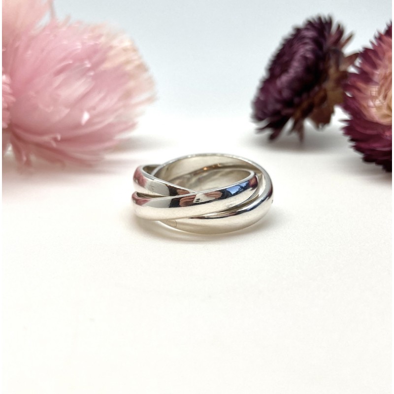Bague large en Argent - Trois anneaux lisses enchevêtrés TAILLE 58