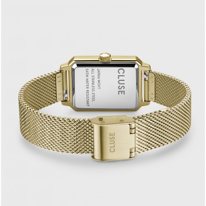 Montre Fluette, couleur or, cadran rectangle blanc & bracelet milanais