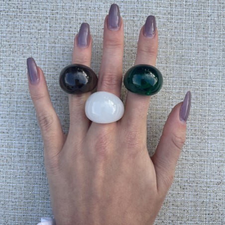 Bague large GREY - Grosse boule résine grise TAILLE 51