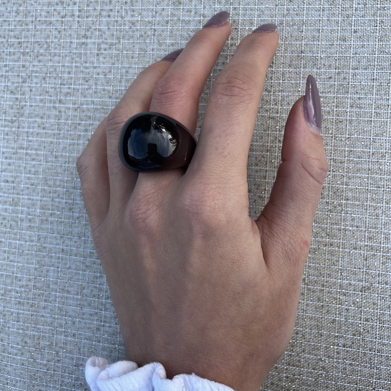 Bague large GREY - Grosse boule résine grise TAILLE 51